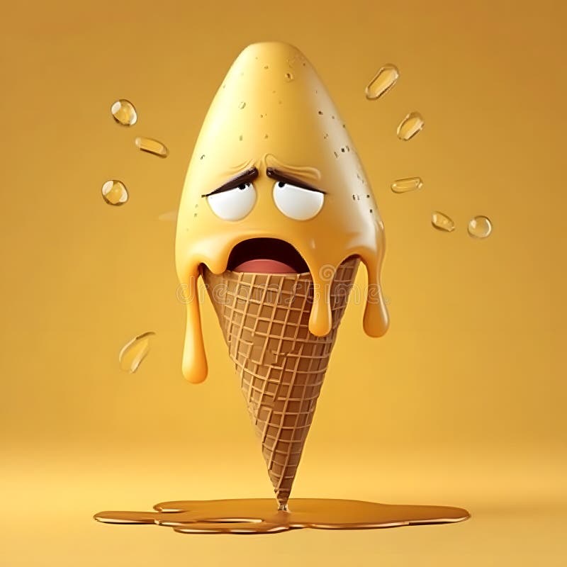 Melting Ice Cream Cone with a Sad Face Stock Illustration ...