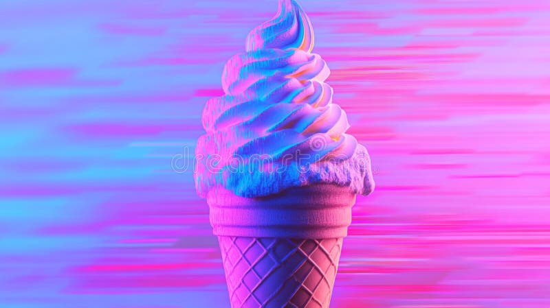 Melting Ice Cream Cone Under Neon Lights Stock Illustration ...