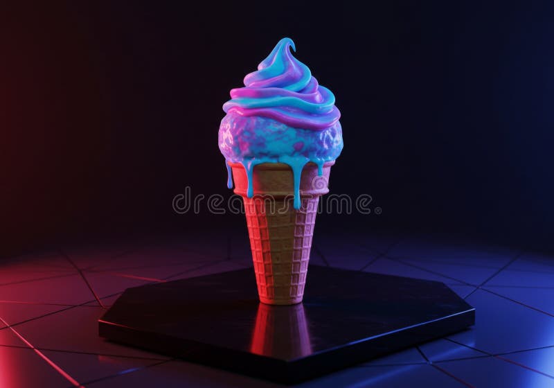 Melting Ice Cream Cone Under Neon Lights Stock Illustration ...