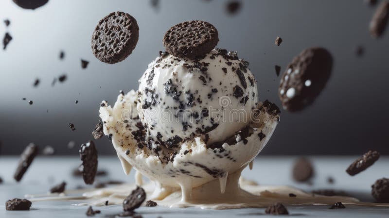 Melting Ice Cream with Falling Cookies Stock Illustration ...