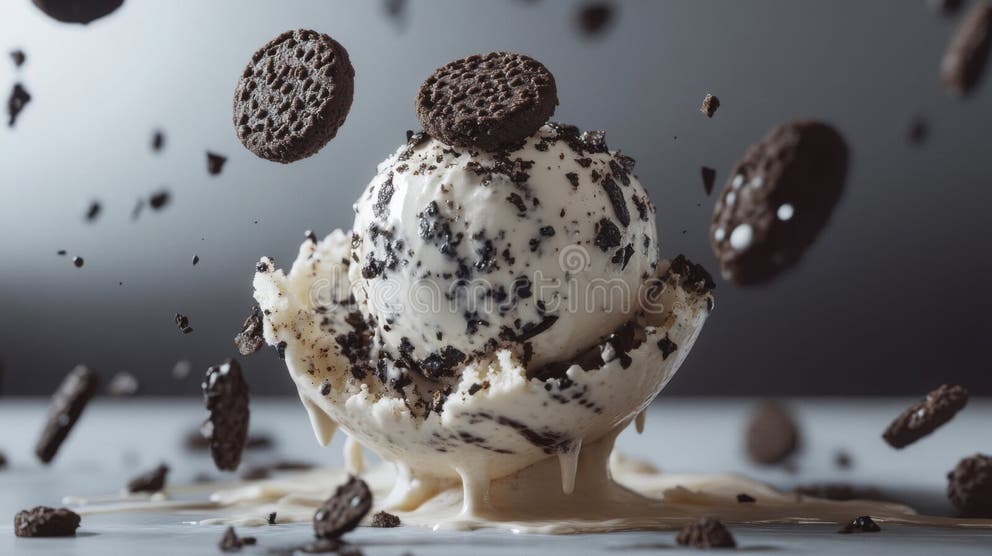 Melting Ice Cream with Falling Cookies Stock Illustration ...