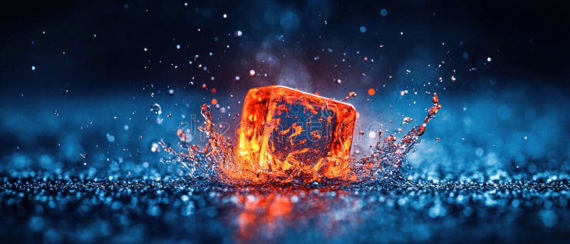 Melting Ice Cube with Flames in a Dark Environment Stock Illustration ...