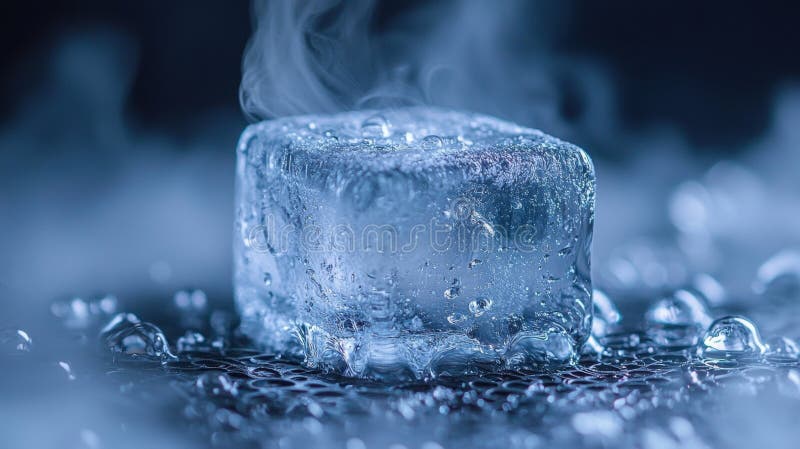 Melting Ice Cube on Heated Metal Surface Demonstrating Phase ...