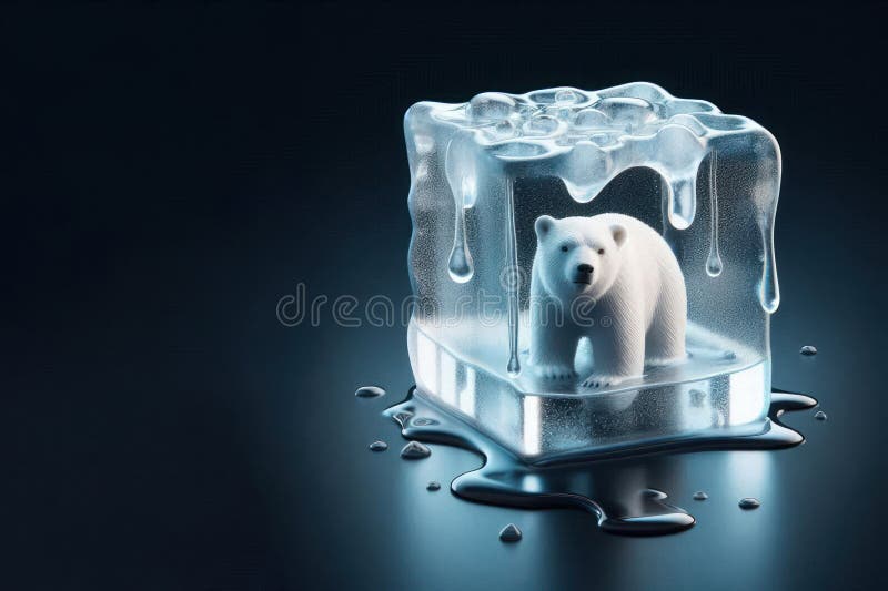 A Melting Ice Cube with a Polar Bear Inside. Space for Text. Stock ...