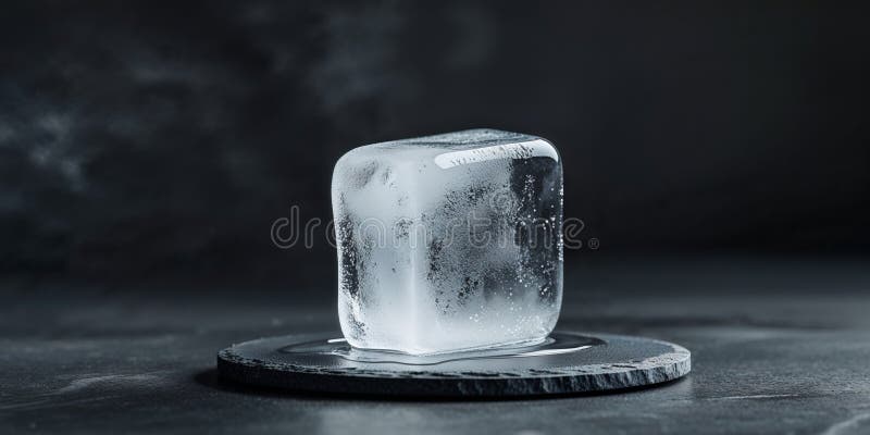 Melting Ice Cube on a Slate Coaster on a Dark Background High Quality ...