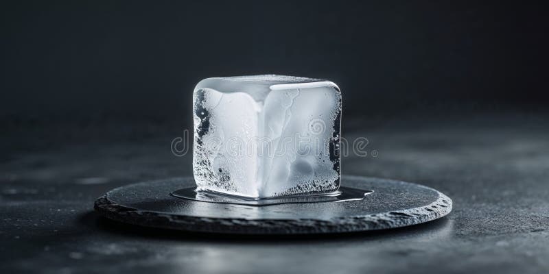 Melting Ice Cube on a Slate Coaster on a Dark Background High Quality ...