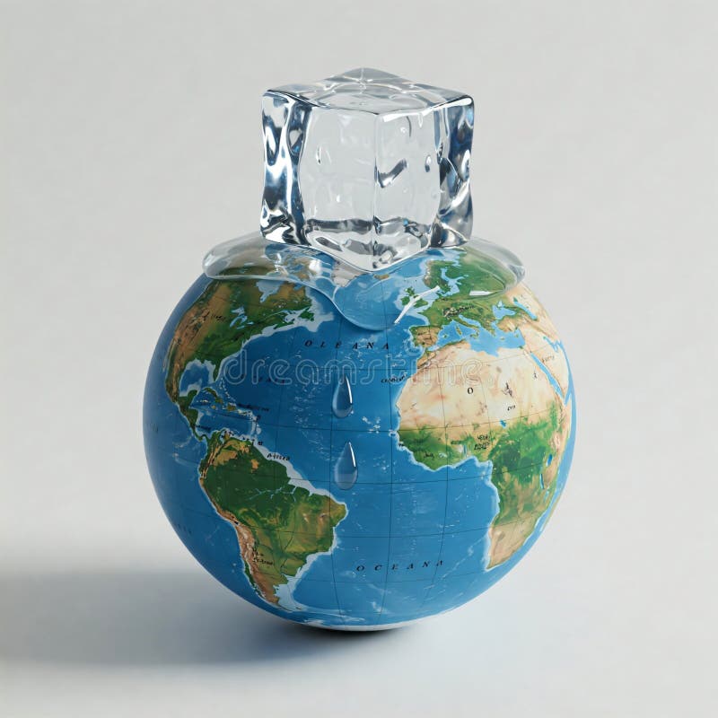 Melting Ice Cube on World Map Stock Illustration - Illustration of ...