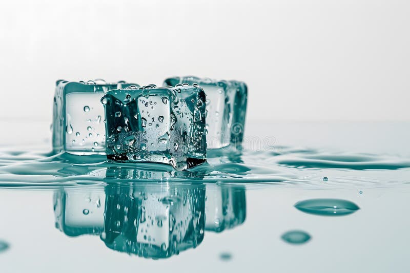 Melting Ice Cubes on a Glass Table Creating a Watery Effect on White ...