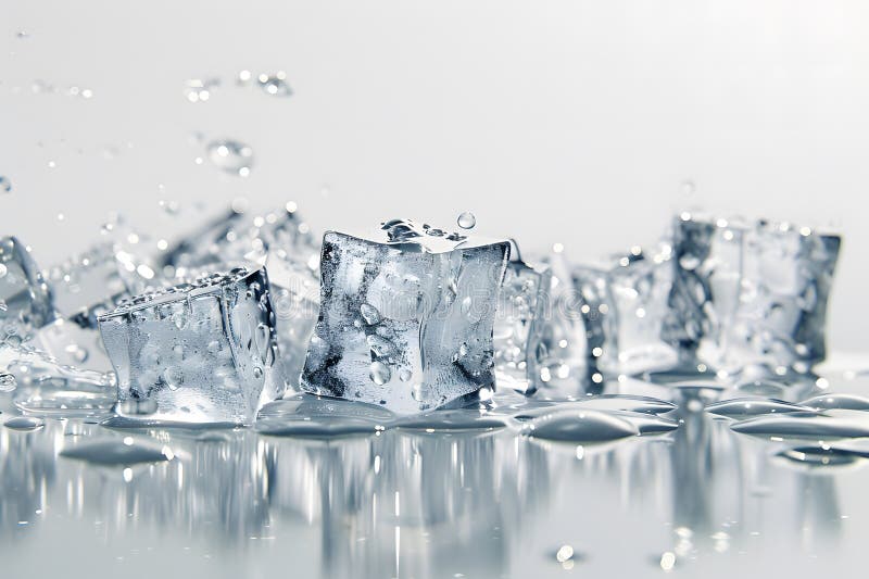 Melting Ice Cubes on a Glass Table Creating a Watery Effect on White ...
