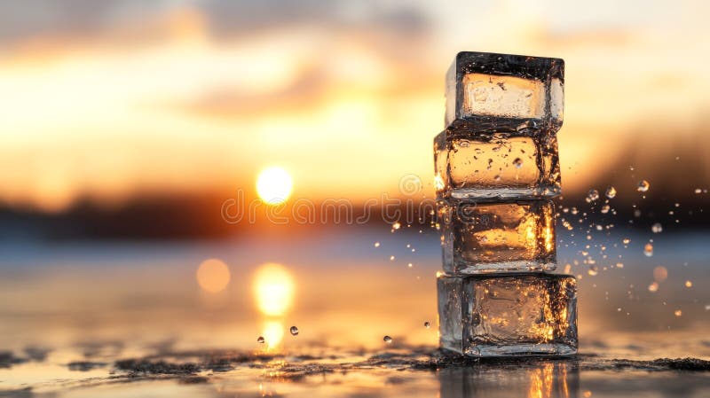 Melting Ice Cubes at Sunset Stock Photo - Image of glowing, closeup ...