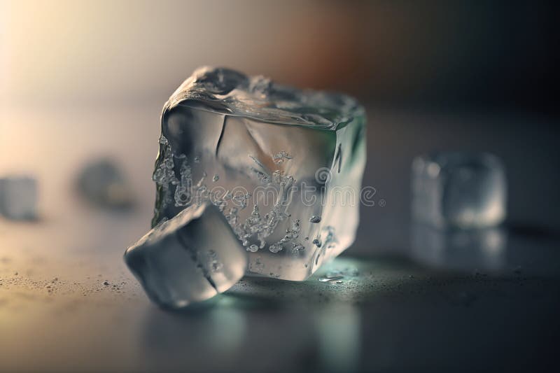 Melting Ice Cubes with Water Drops on a Table Stock Illustration ...