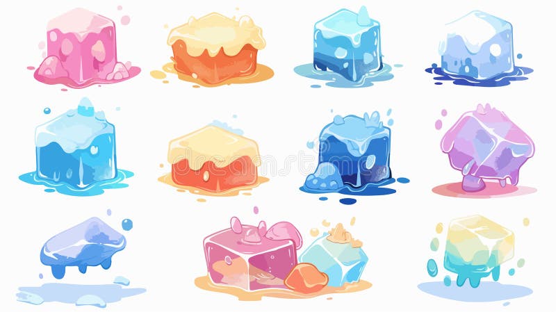 Melting Ice Cubes with Wet Water Puddle Thawing Stock Vector ...