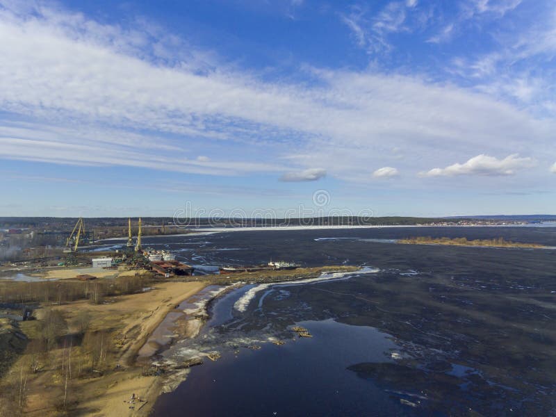 Melting Ice in Lake Bay in Spring from Aerial View Stock Photo - Image ...