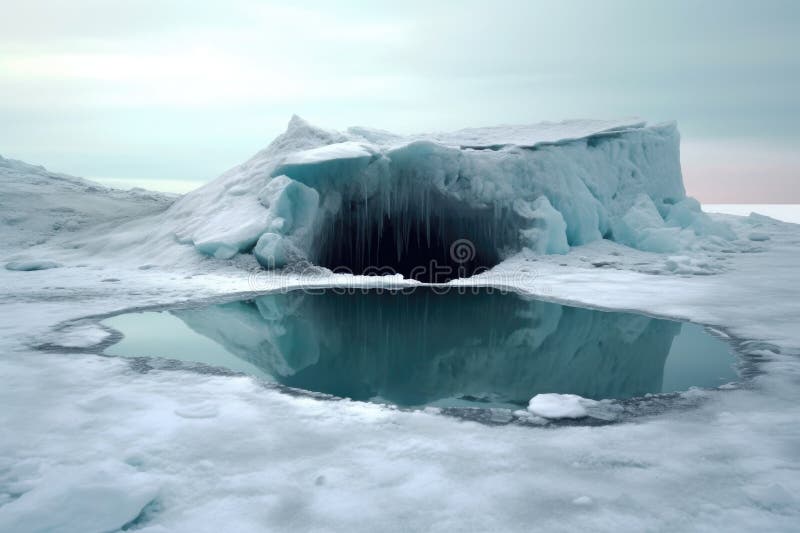 Melting Ice Near Drilling Hole in Iceberg Stock Image - Image of ...