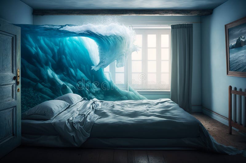 Melting Ice in the Ocean with a Wave Covering the Bed in the Bedroom ...