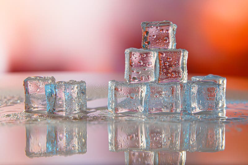Melting Ice with Reflection on the Background of Colored Lights Stock ...