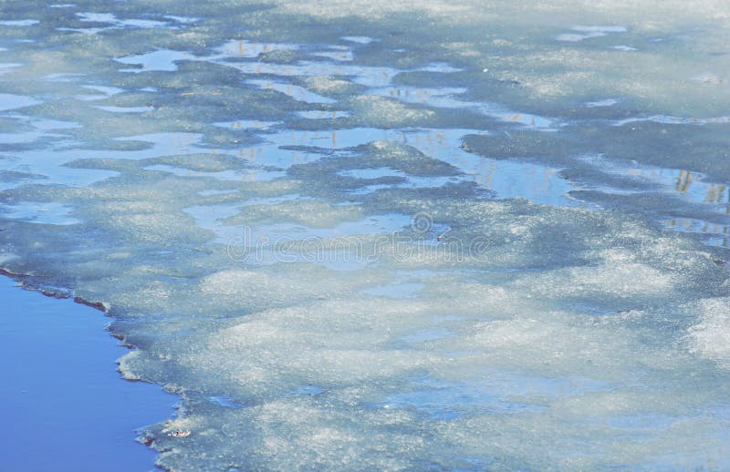 Melting Ice on the River of a Puddle Reflection Stock Image - Image of ...