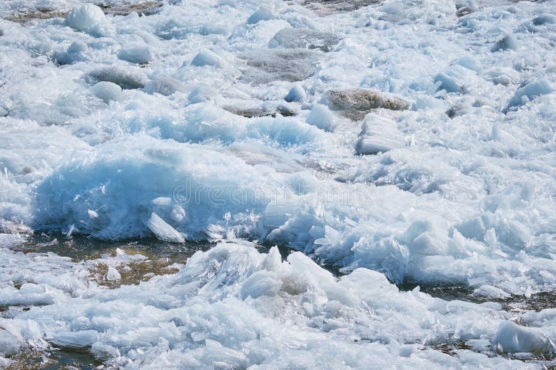Melting Ice on the River in Spring. Ice Drift Time. Natural Structure ...
