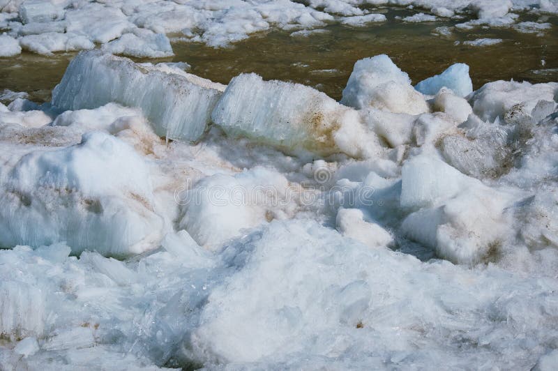Melting Ice on the River in Spring. Ice Drift Time. Natural Structure ...