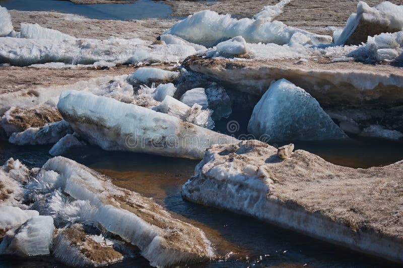 Melting Ice on the River in Spring. Ice Drift Time. Natural Structure ...