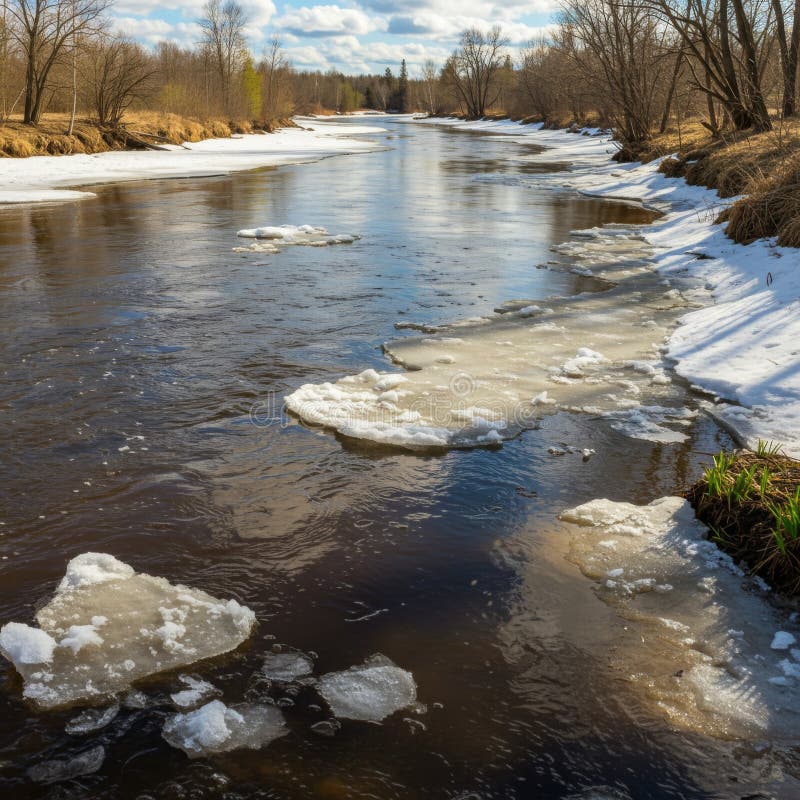 Melting Ice on a Spring River Stock Illustration - Illustration of ...