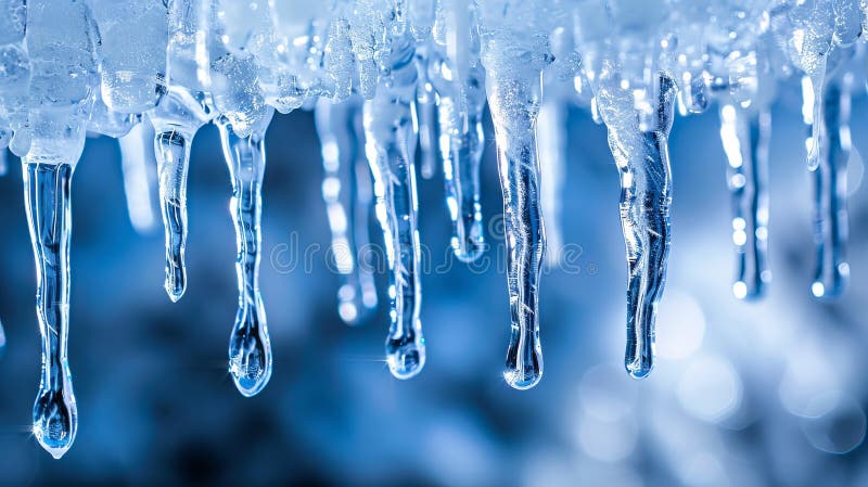 Melting Ice with Water Long Pointed Icicles Hanging from a Ceiling ...