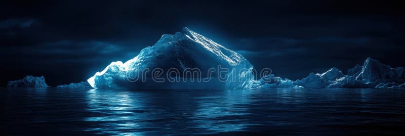 Melting Iceberg Adrift in Dark Blue Waters Under an Empty Sky with No ...