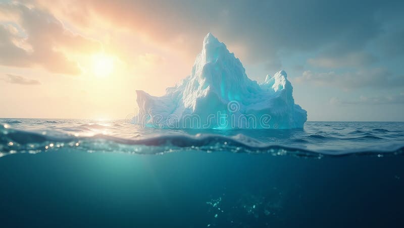 Melting Iceberg Under Suns Warmth Symbolizing Transformation Stock Illustration - Illustration ...
