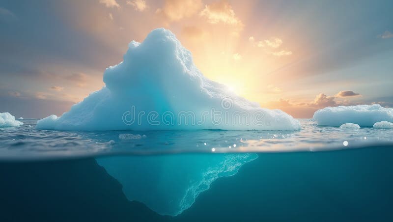 Melting Iceberg Under Suns Warmth Symbolizing Transformation Stock Illustration - Illustration ...