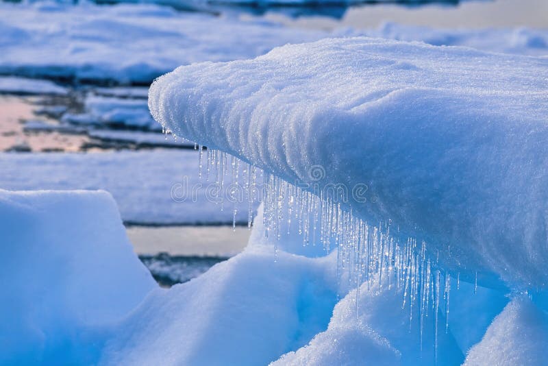 Melting Icicles Hanging from an Ice Floe Stock Image - Image of nature ...