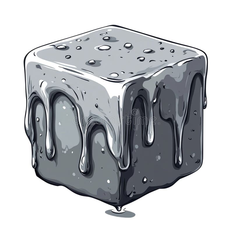 Melting Metal Cube Dripping Slowly Surreal Art Stock Illustration ...