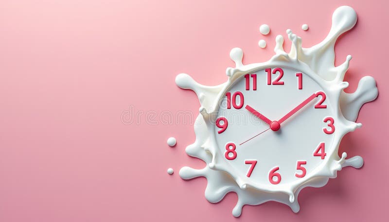 Melting Milk-style Clock on Pink Background with Creative Splash Design ...