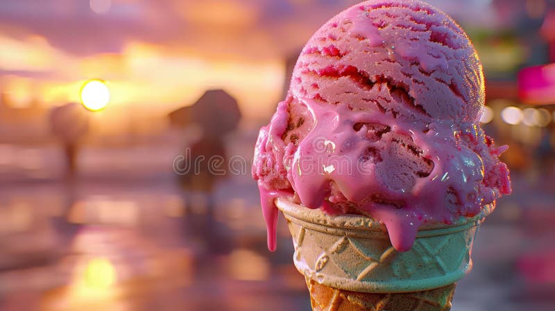 Melting Pink Ice Cream Waffle Cone Sunset Stock Photos - Free & Royalty ...