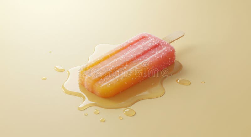 Melting Pink and Orange Popsicle with Droplets on Beige Background ...