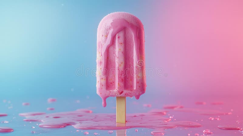 Melting Pink Popsicle with Blue and Pink Background Generative AI Stock ...