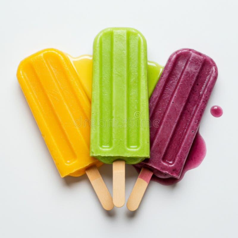 Melting Popsicles: Yellow, Green, and Purple Ice Pops on White ...