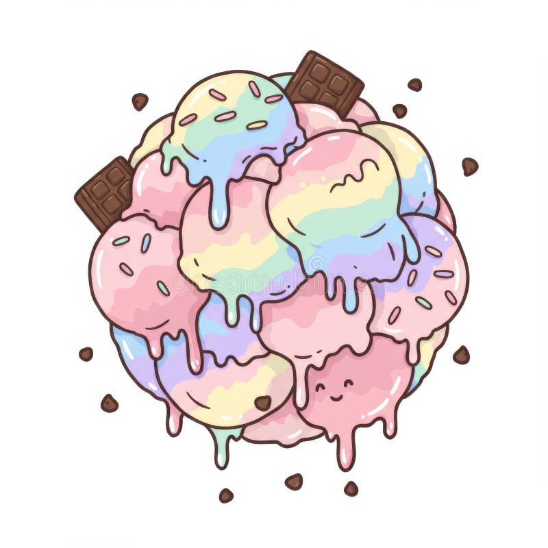 Melting Rainbow Ice Cream with Chocolate and Sprinkles Stock ...