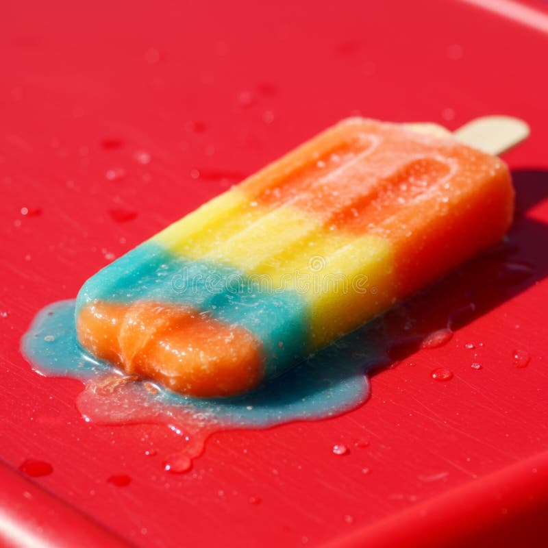 Melting Rainbow Popsicle on Red Surface Stock Illustration ...