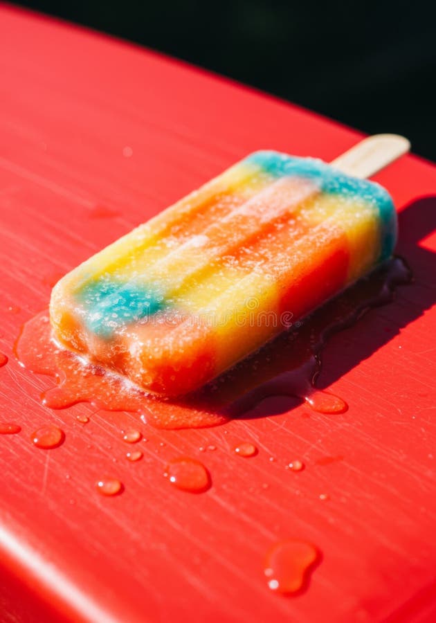 Melting Rainbow Popsicle on Red Surface Stock Illustration ...