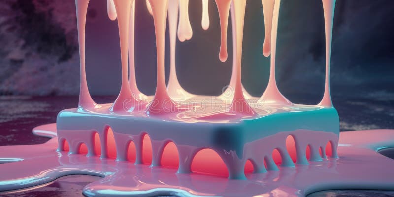 A Melting Rectangular Object Covered with Flowing Creamy Liquid Stock ...