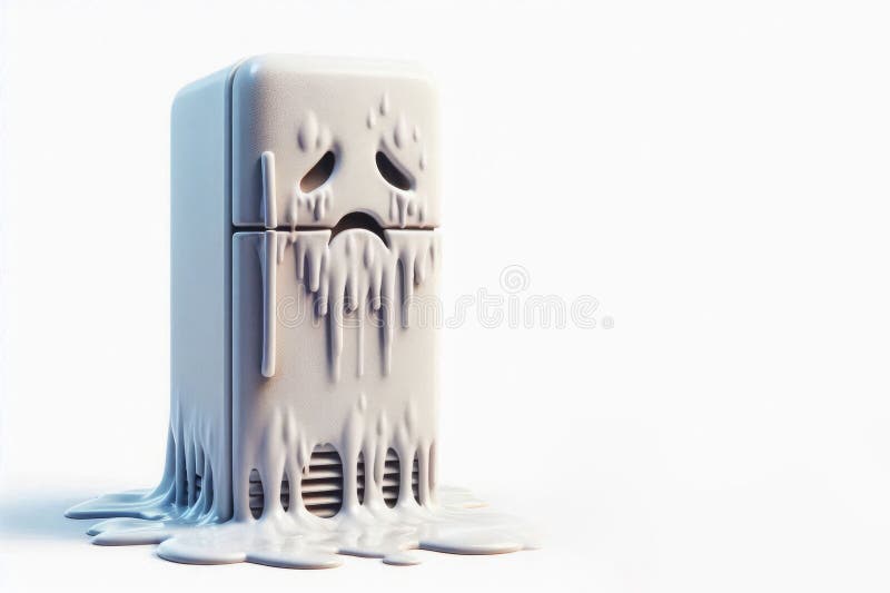 A Melting Refrigerator with a Sad Face. Space for Text. Stock ...