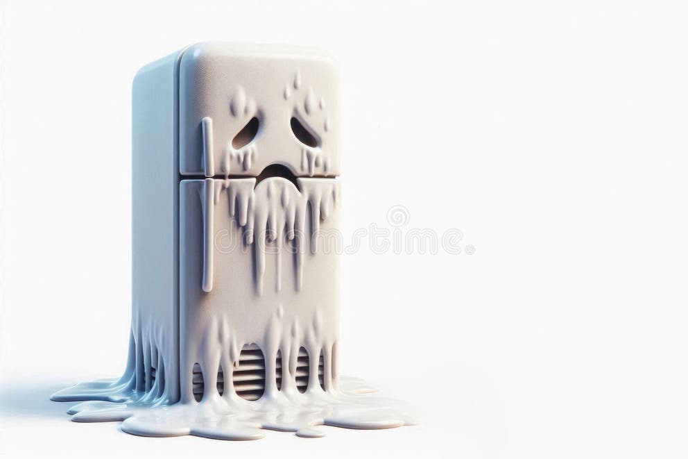 A Melting Refrigerator with a Sad Face. Space for Text. Stock ...