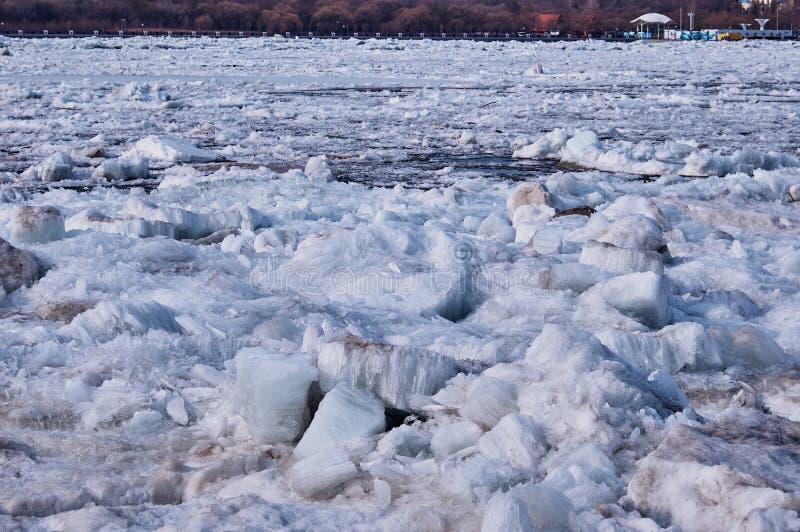 Melting River Ice. Columnar and Needle-like Structure of Crystals Stock ...