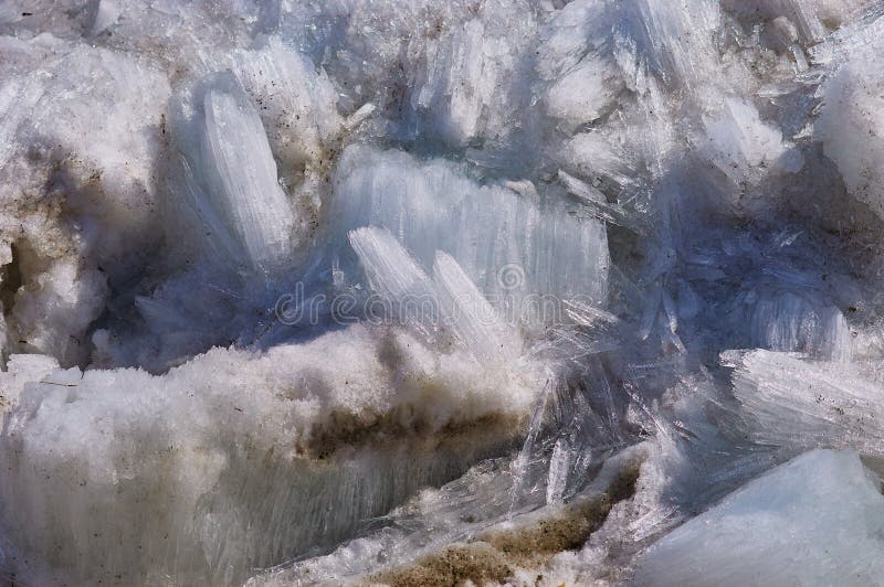 Melting River Ice. Columnar and Needle-like Structure of Crystals Stock ...
