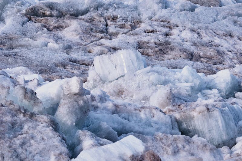 Melting River Ice. Columnar and Needle-like Structure of Crystals Stock ...