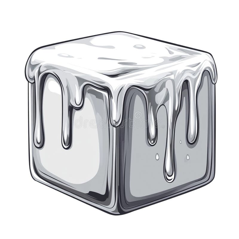 Melting Silver Cube Dripping Slowly Surreal Art Stock Illustration ...