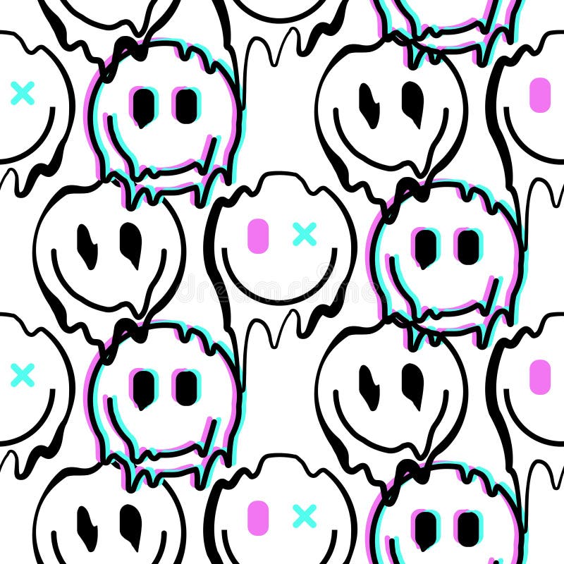 Melting Smile Emoji Icons Seamless Pattern. Melted Funny Smile Face ... Melting Smile Emoji Icons Seamless Pattern. Melted Funny Smile Face ...