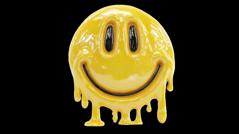 Melting Smiley Face Dripping with Glossy Plastic Texture on Transparent ...