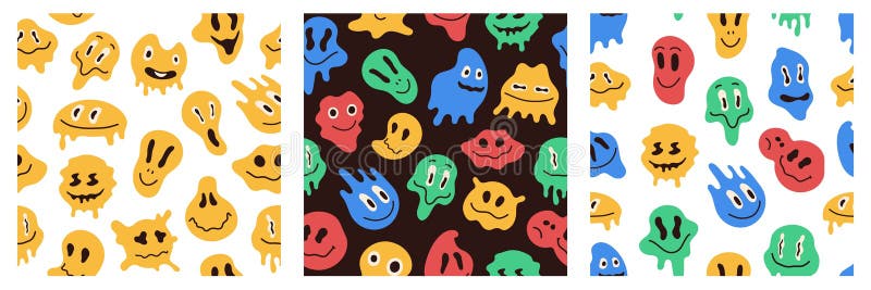 Melting Smiley Pattern. Seamless Print of Groovy Smiley and Angry Faces ...