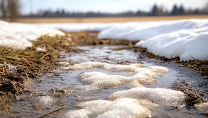 Melting Snow Creates Puddles and Mud in a Field Stock Illustration ...